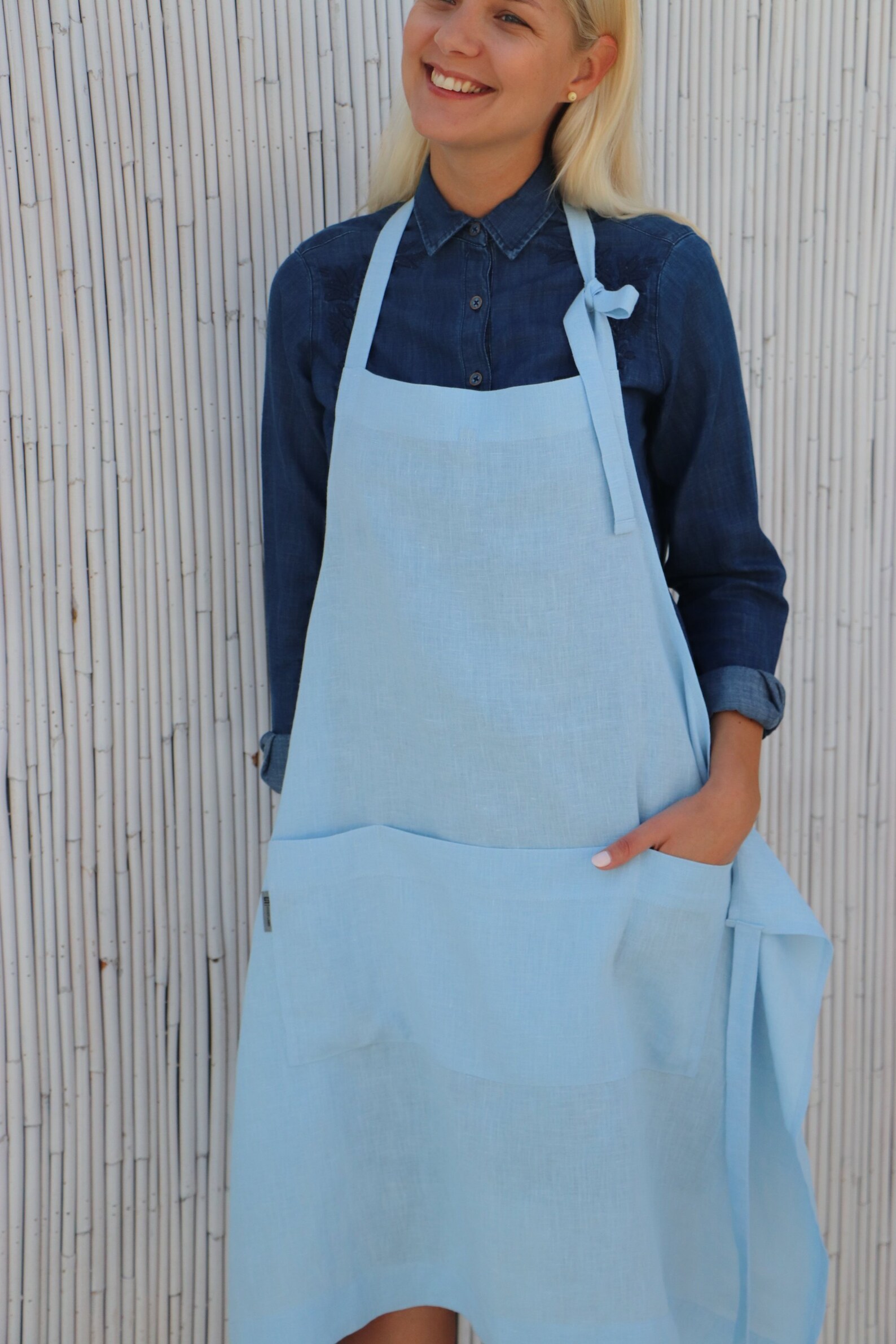 Blue Linen Apron Stonewashed Linen Apron Pure and Handmade - Etsy