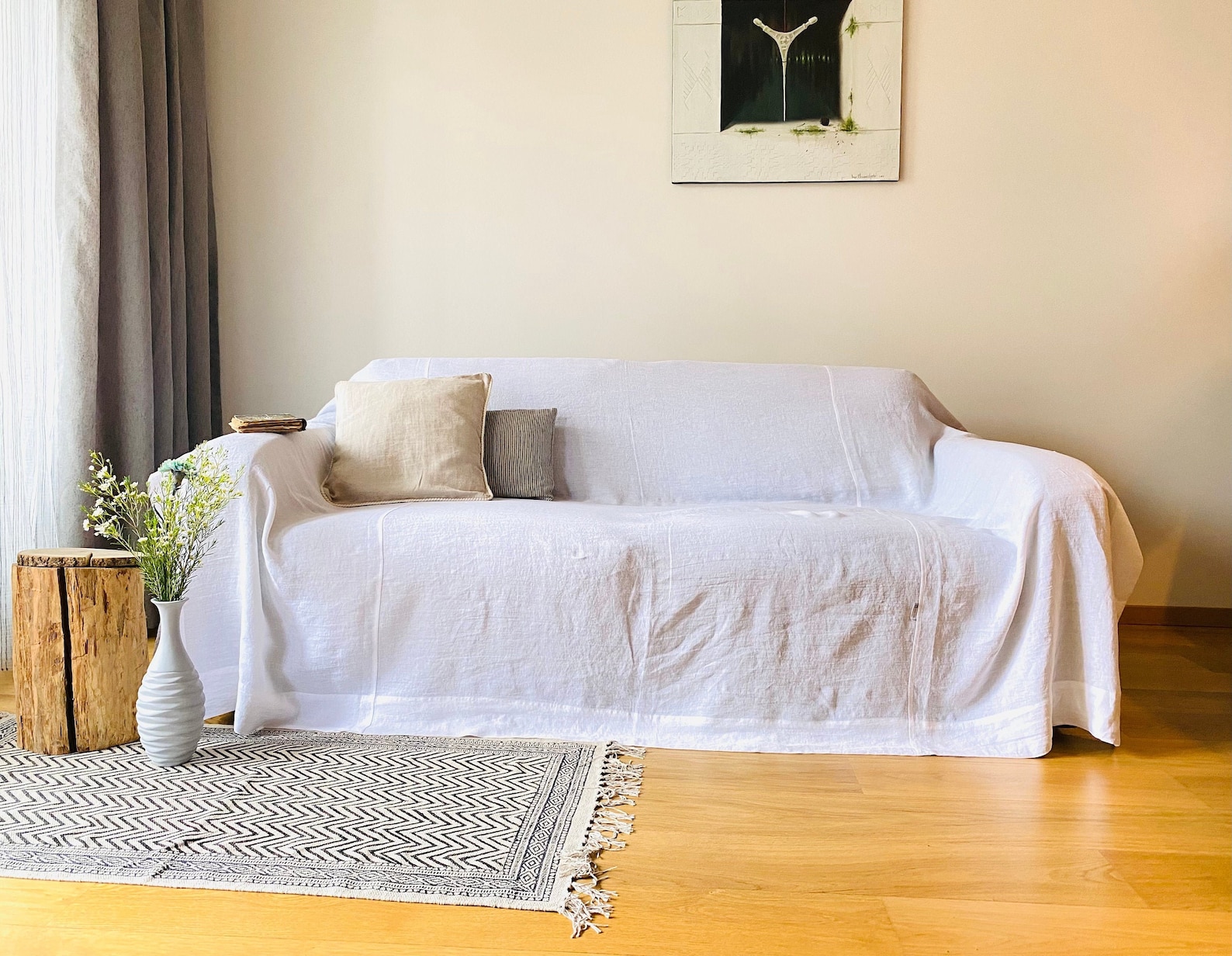 White Linen Sofa Slipcover - Handmade Stonewashed Couch Cover - Etsy