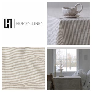 Linen Tablecloth - Pure Linen Stripe Table Cloth - Stonewashed and Soft ...
