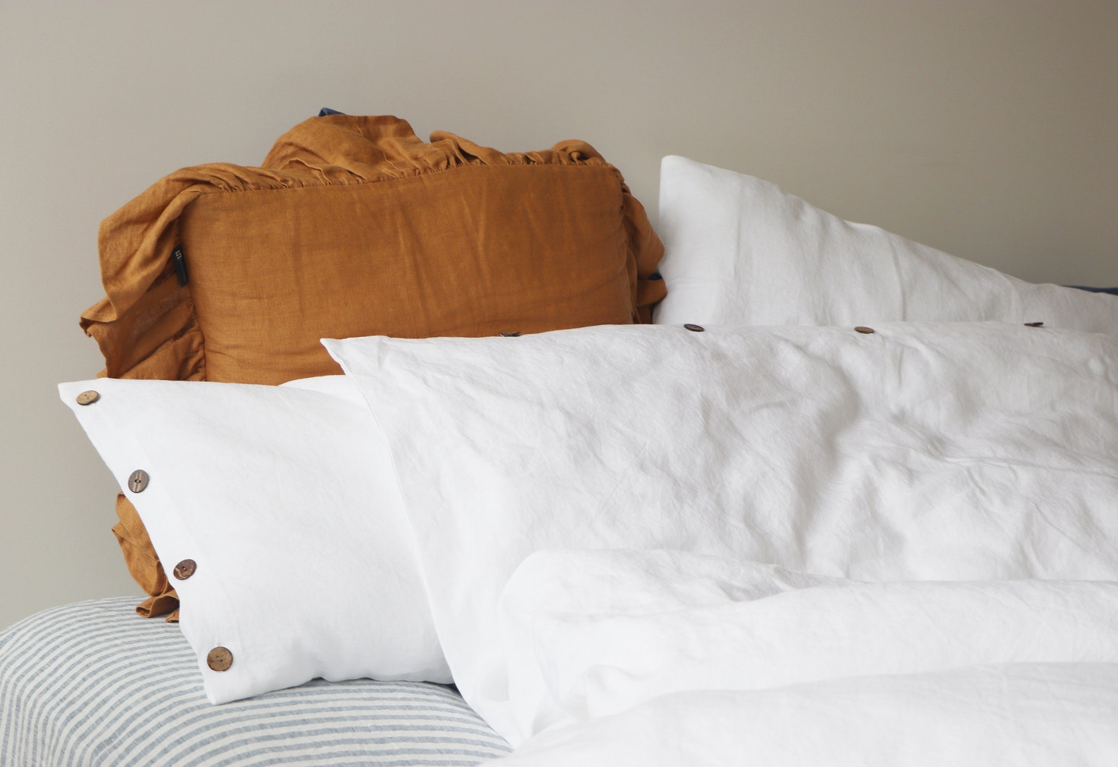 Off White Linen Bedding Set. Linen Duvet Cover and 2 Pillow - Etsy