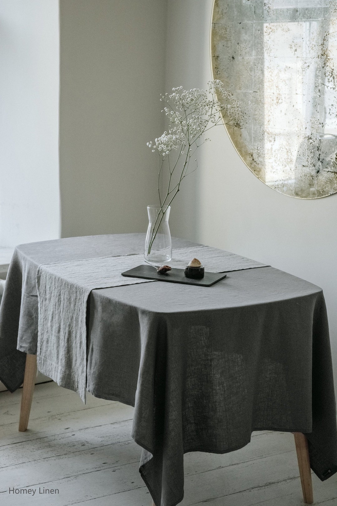 Stonewashed Linen Tablecloth in Grey. Handmade, Soft Linen Tablecloth ...