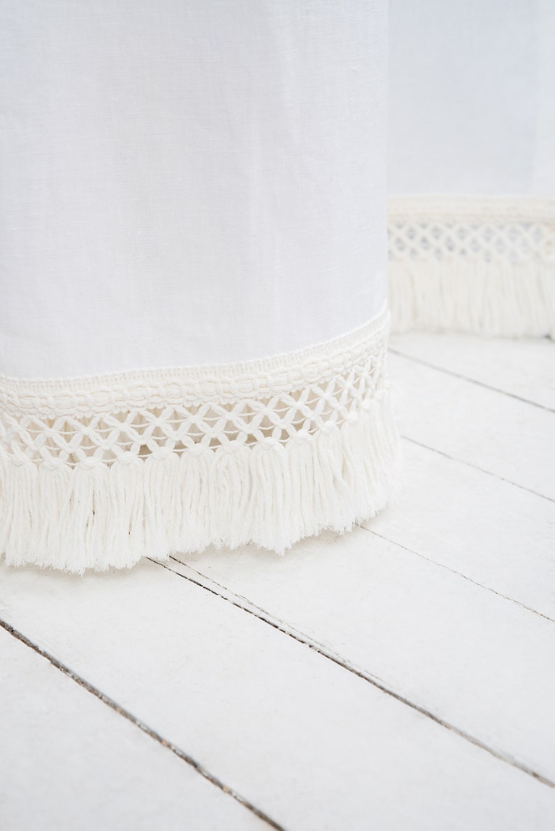 Linen Curtains With Macrame. Rod Pocket Linen Curtain Panel. - Etsy