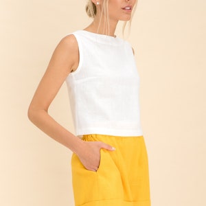 Linen Top. Linen Tank Top. 100% Pure Linen Open Back Crop Top. Linen ...