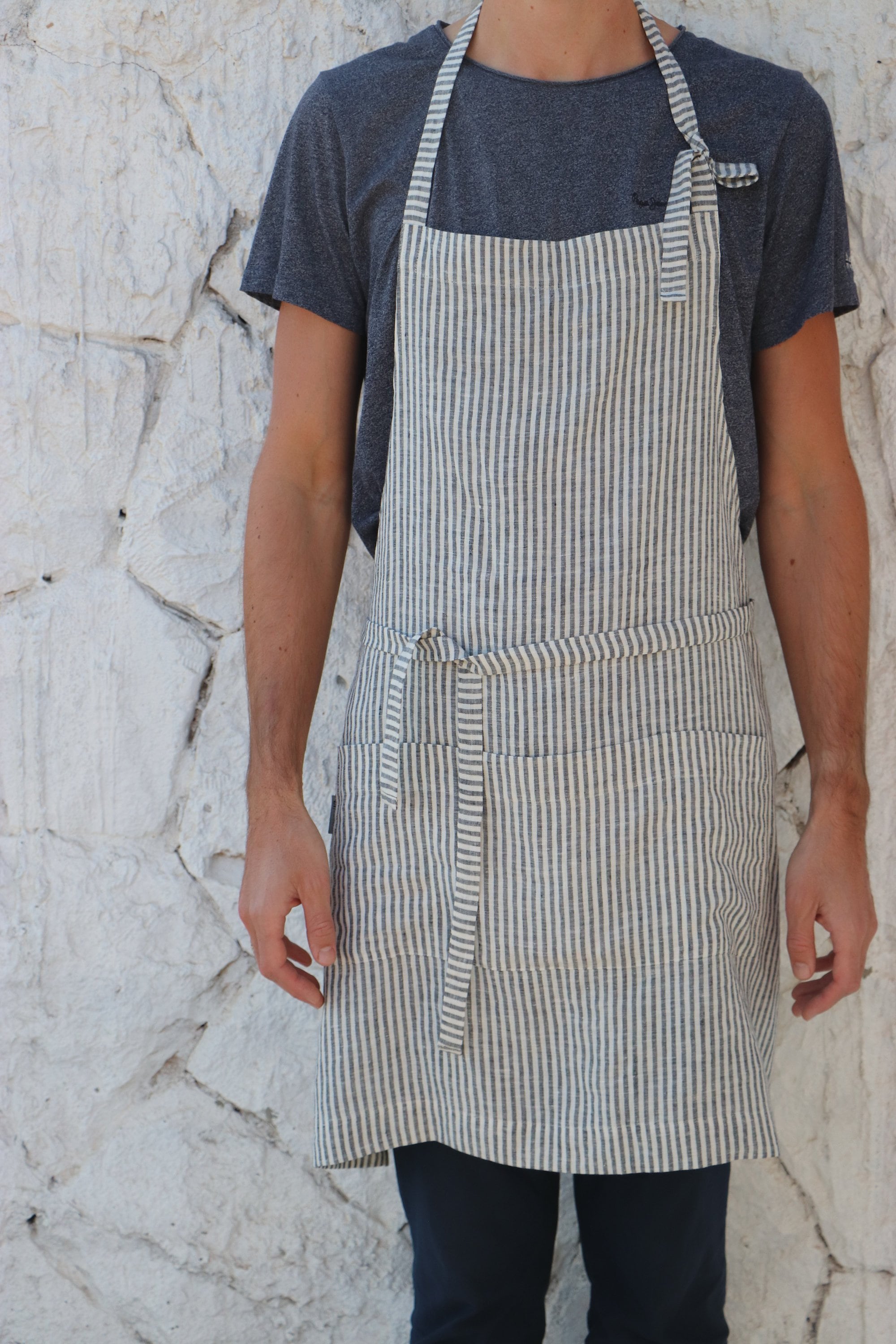 Striped Linen Apron / Washed Traditional Linen Apron / Kitchen - Etsy