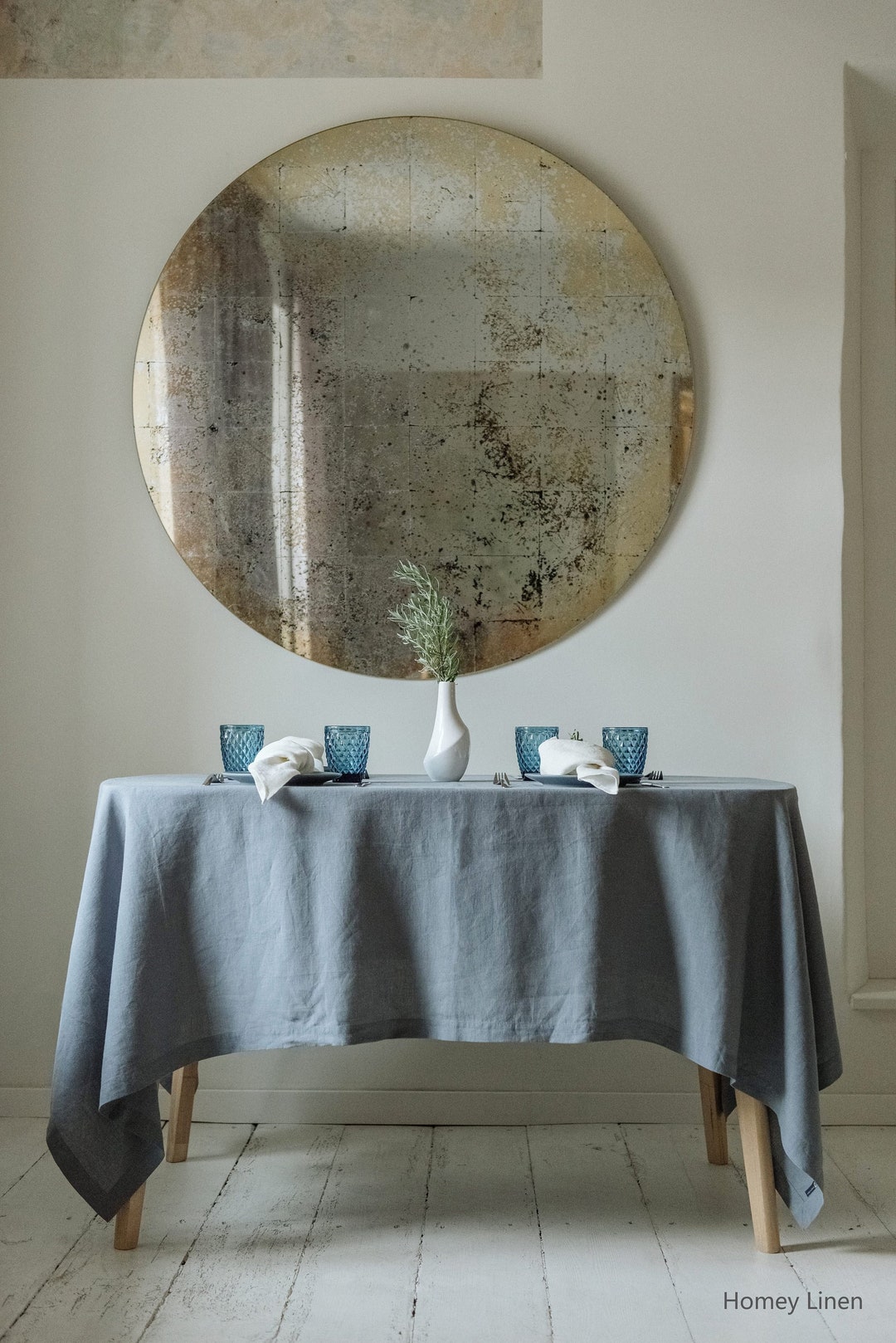 Washed Linen Tablecloths in Blue Gray - Round Linen Tablecloth ...