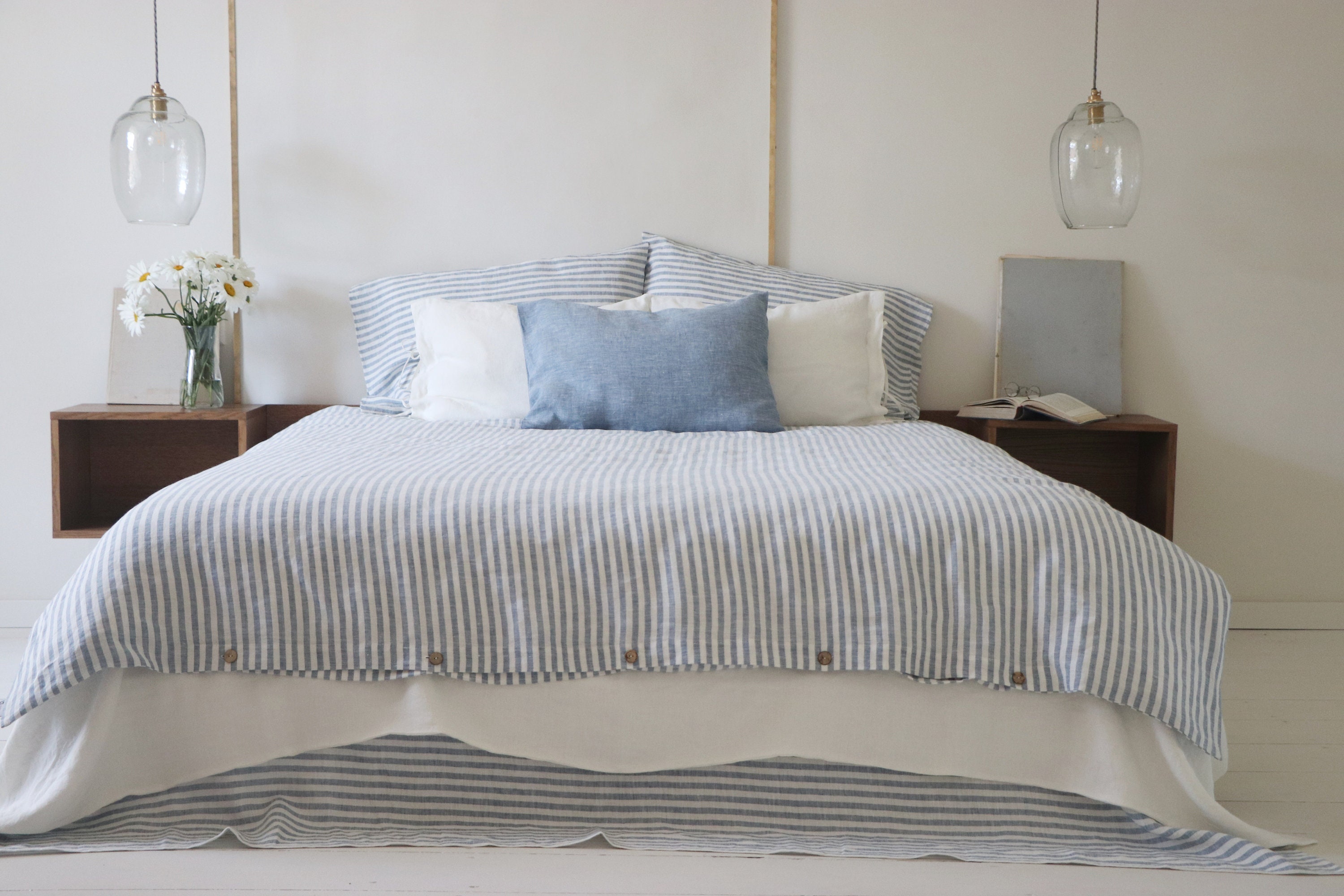 Blue Striped Linen Bedding. Stone washed Linen Duvet. Nautical | Etsy