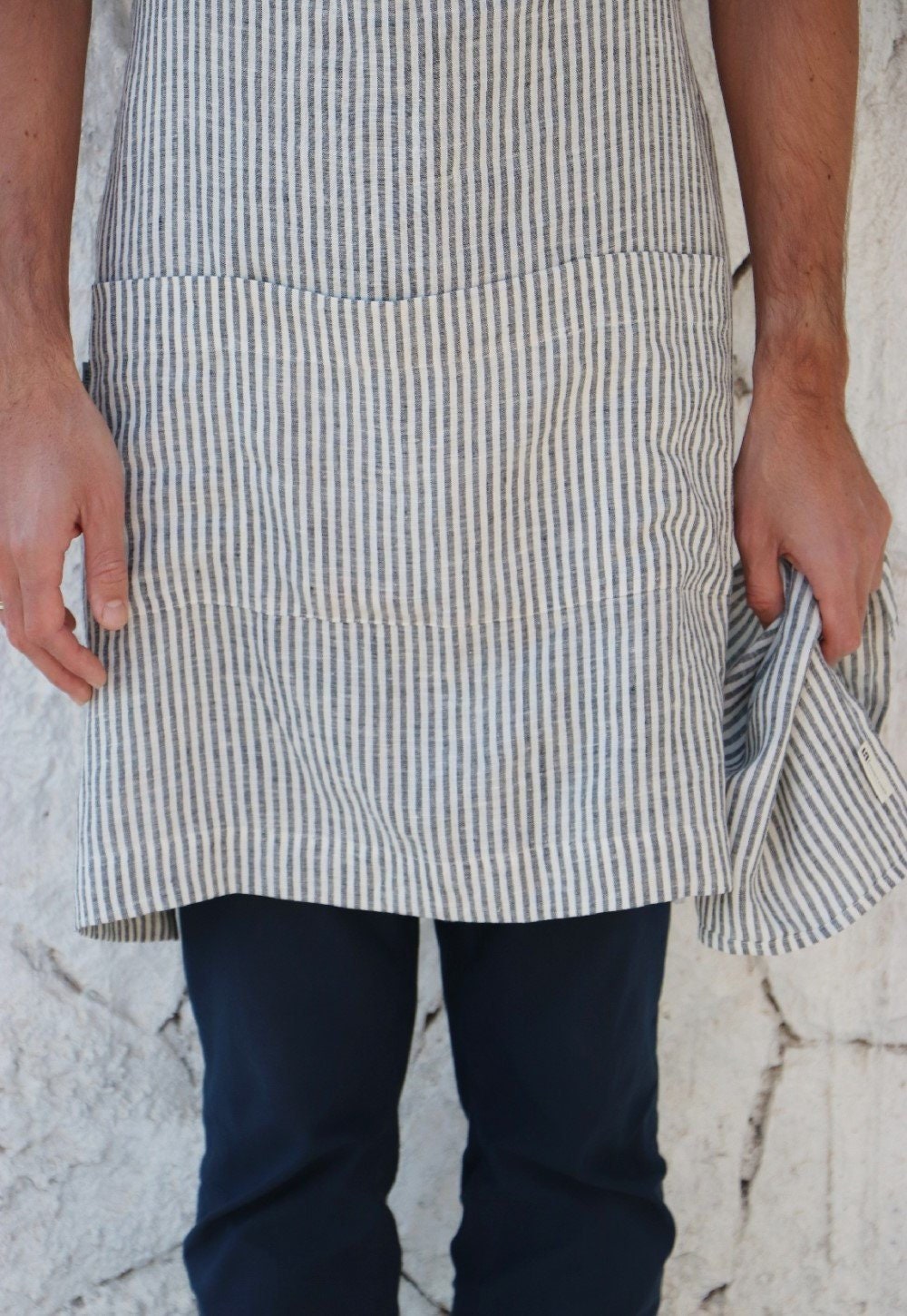 Striped linen apron / Washed traditional linen apron / Kitchen | Etsy