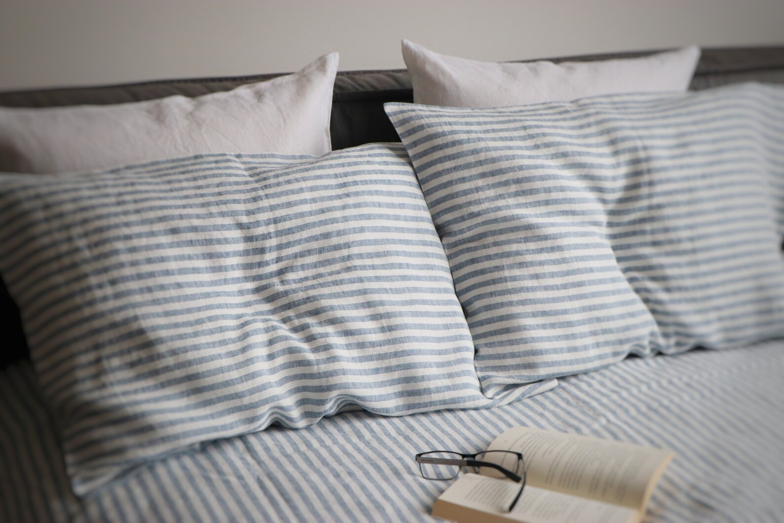 Blue Striped Linen Pillowcase, European Softened Linen, Handmade - Etsy