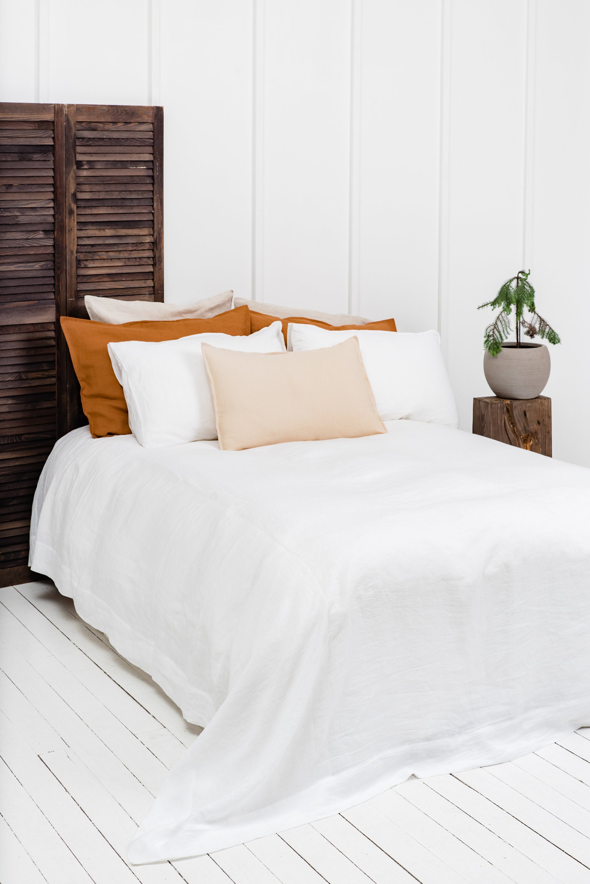 White linen bedspreads. Linen bed throw in white color. | Etsy