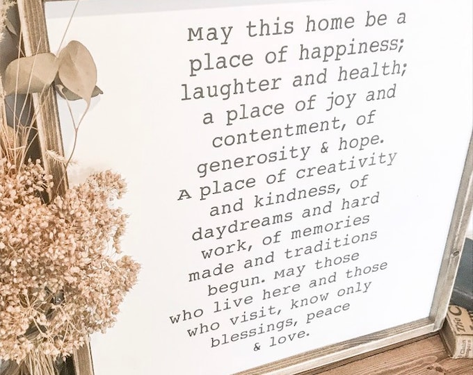 Home Blessing Wood Sign | May This Home Be a Place of Happiness ...