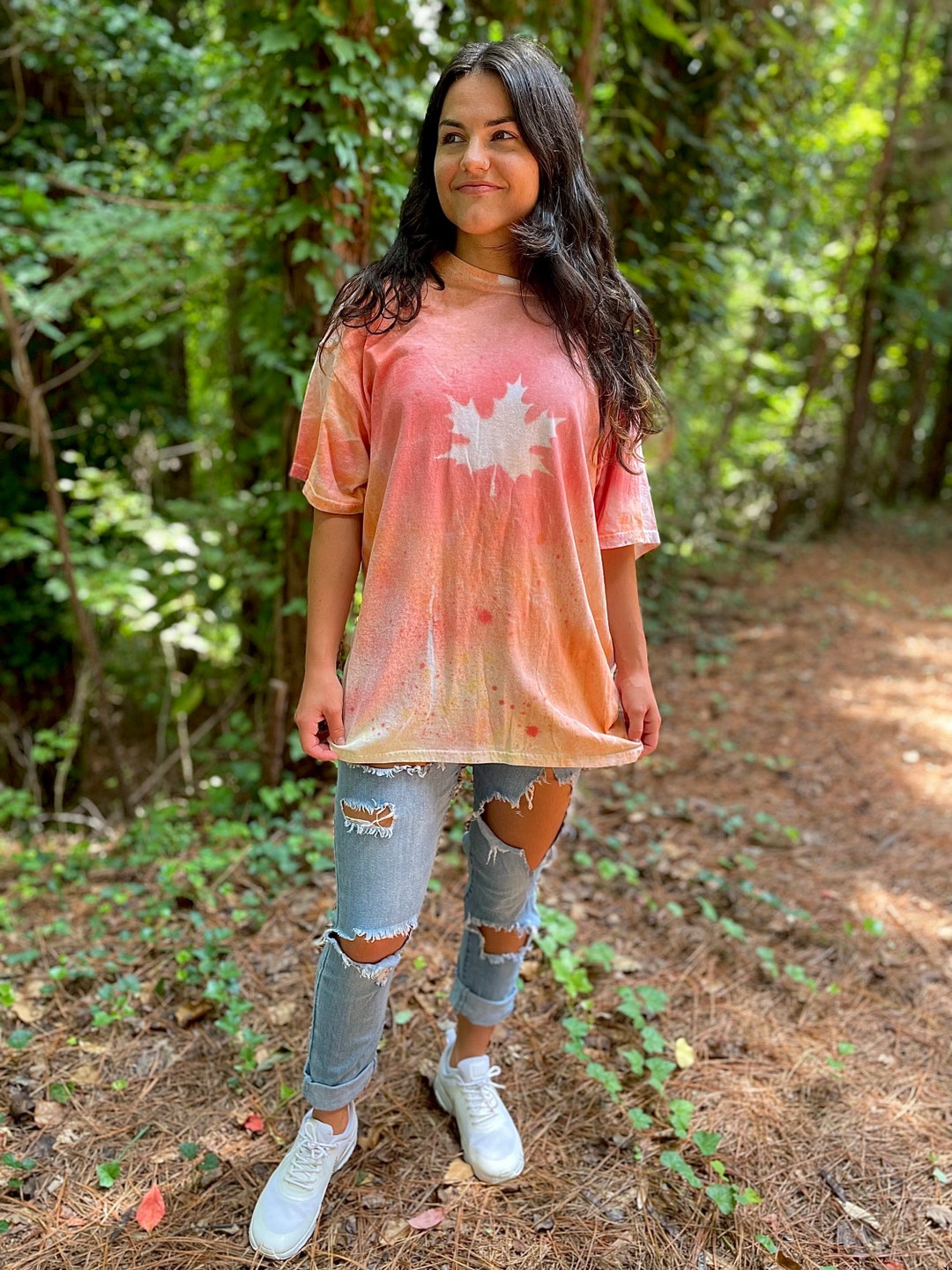 Fall Leaf Tie Dye Tee, Fall Tee Shirt, Hippie Fall Tee, Tie Dye Fall T ...