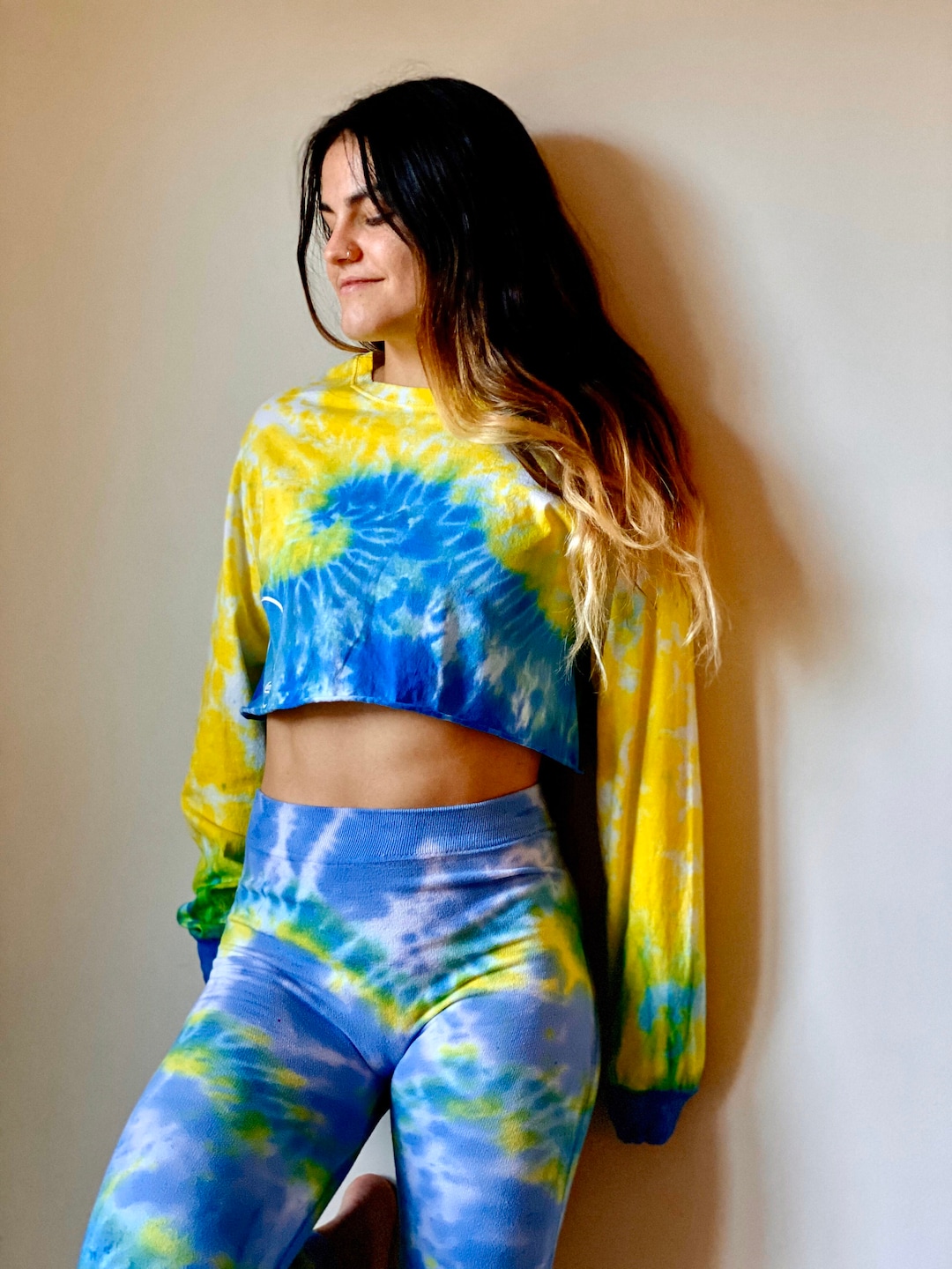 Tie Dye Crop Top, Blue Boho Crop Top, Yellow Heady Crop Top, Long ...