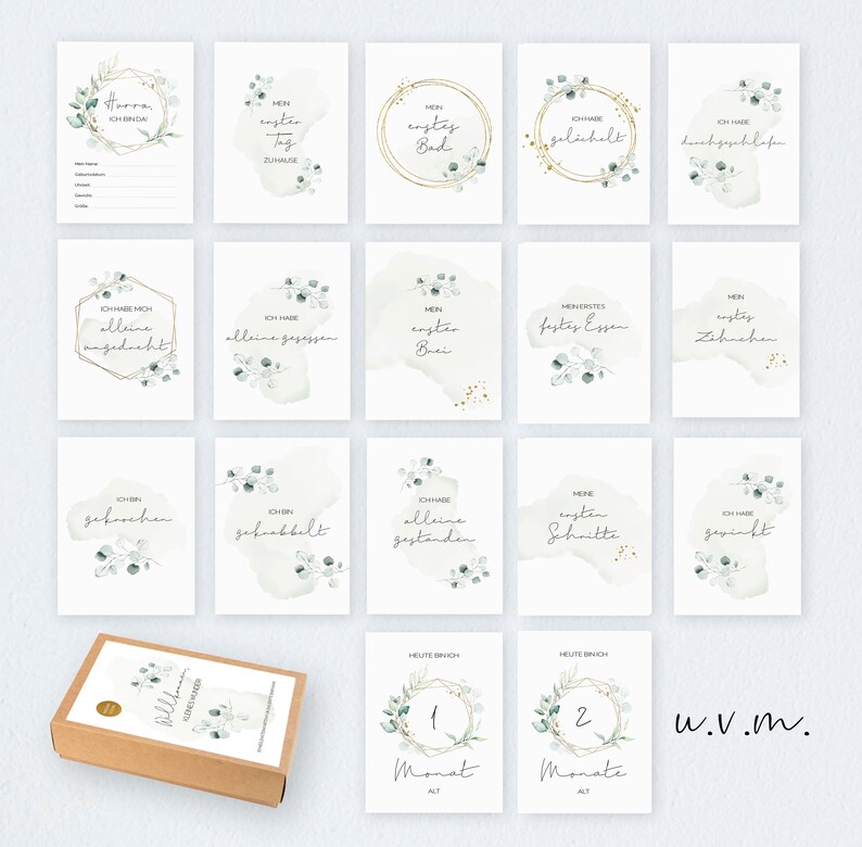 50 Milestone Cards Baby Milestones Gift Box Greenery - Etsy