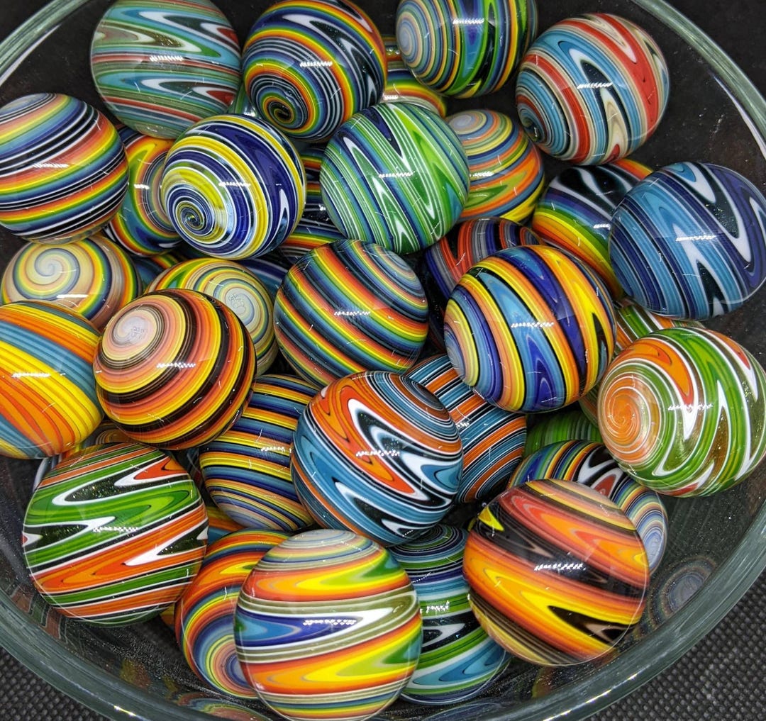 Linework Surprise Marbles 1", Rainbow Marbles, Mystery Marbles, Wig-wag ...
