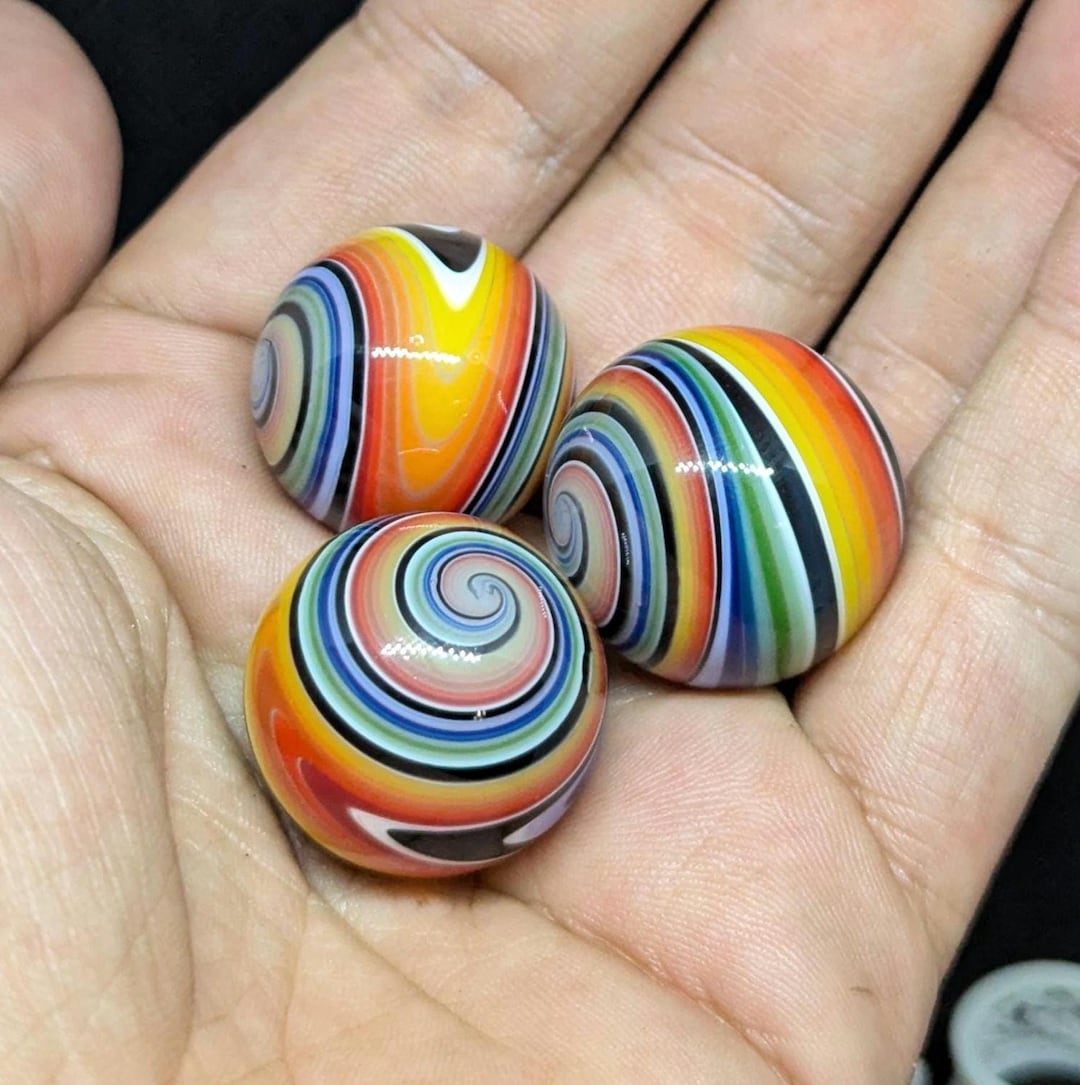Rainbow W/black & White 3-pack Linework Marbles 1", Rainbow Marbles ...