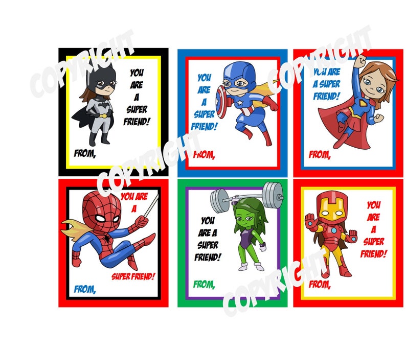 Superhero Boys and Girls Printable Valentines - Etsy