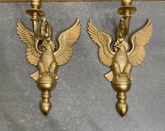Lovely Syroco Eagle Candle Sconces, Hollywood-regency Ornate Gold Wall ...