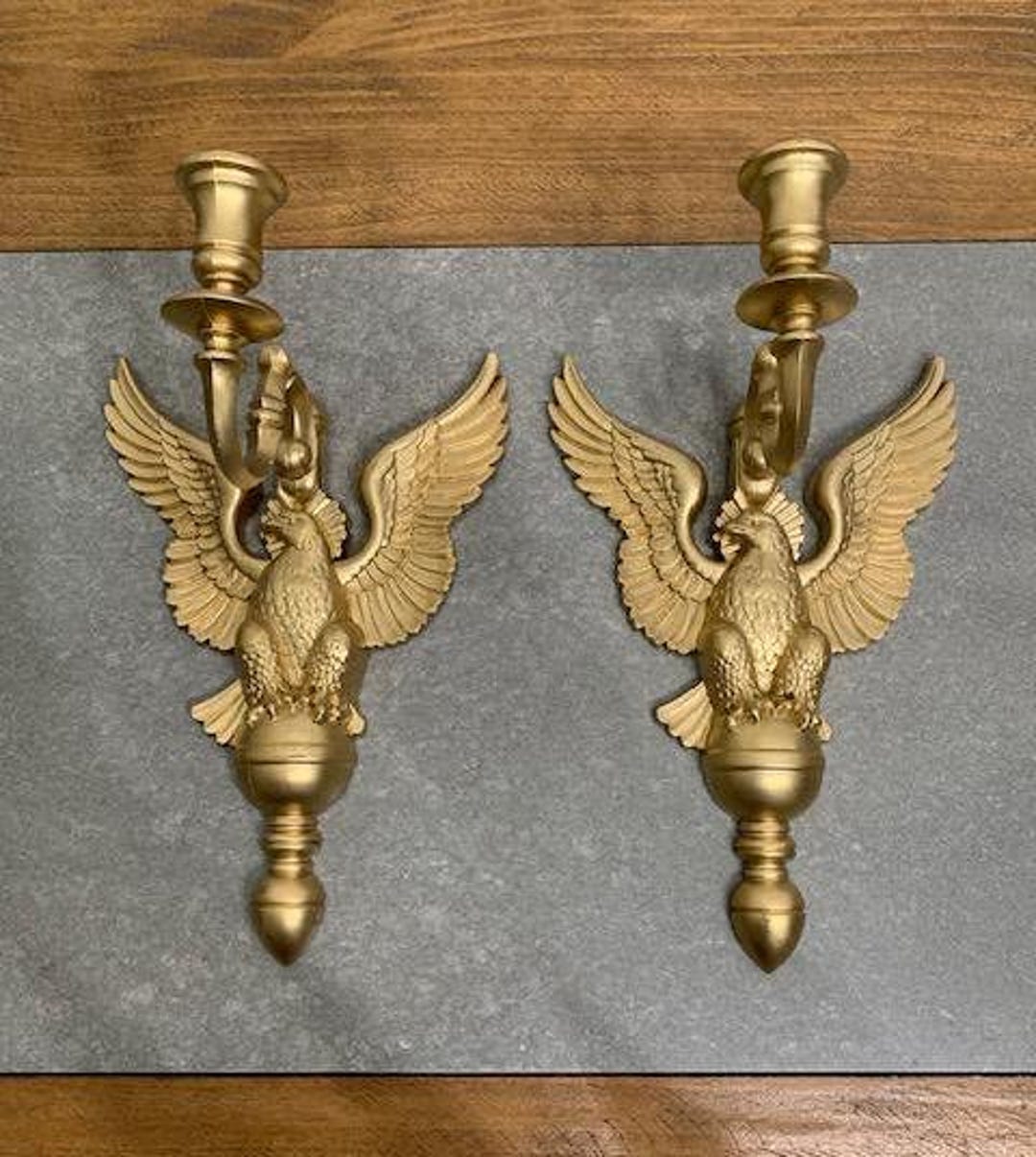 Lovely Syroco Eagle Candle Sconces, Hollywood-regency Ornate Gold Wall ...