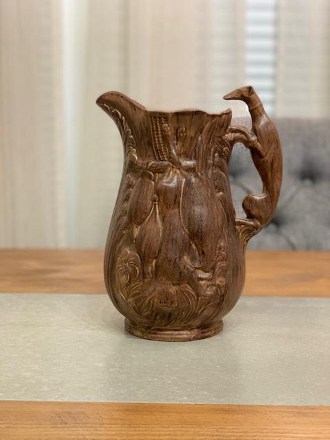 Lovely 1973 Folk Art Bennington Rockingham Pottery Style Rustic Hunting ...