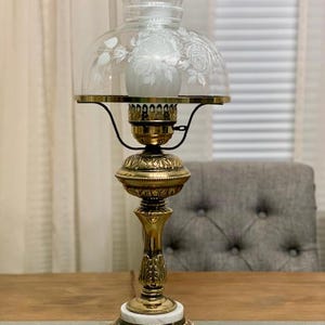 25" Art Nouveau Style Hurricane Shade Pedestal Lamp, Table Lamp ...