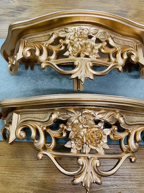 Gold Syroco Floral Filigree Floating Wall Shelf, Shelves Wall Decor ...
