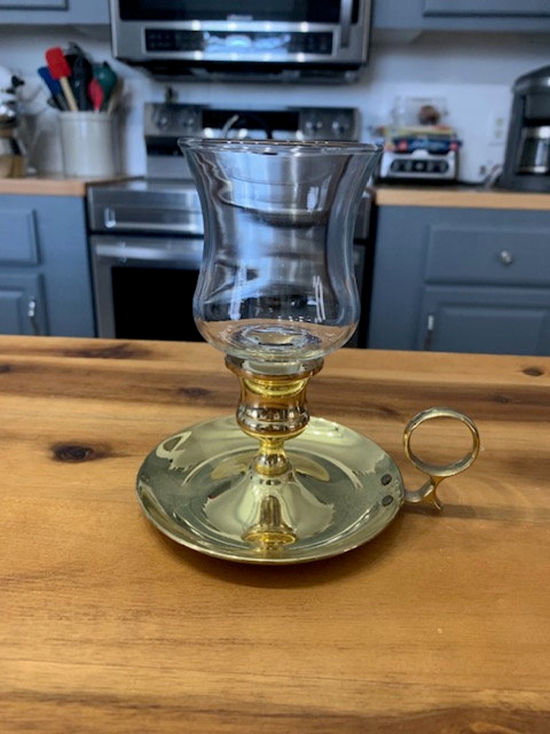 Vintage Brass Chamber W/finger Loop Handle Taper Candlestick Candle ...