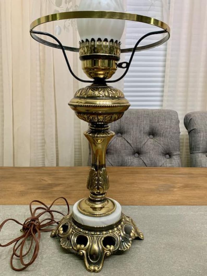 25" Art Nouveau Style Hurricane Shade Pedestal Lamp, Table Lamp ...