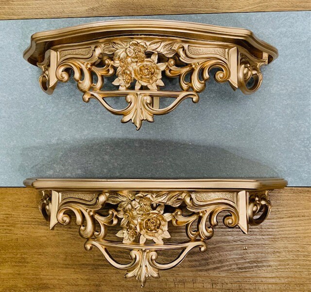 Gold Syroco Floral Filigree Floating Wall Shelf, Shelves Wall Decor ...