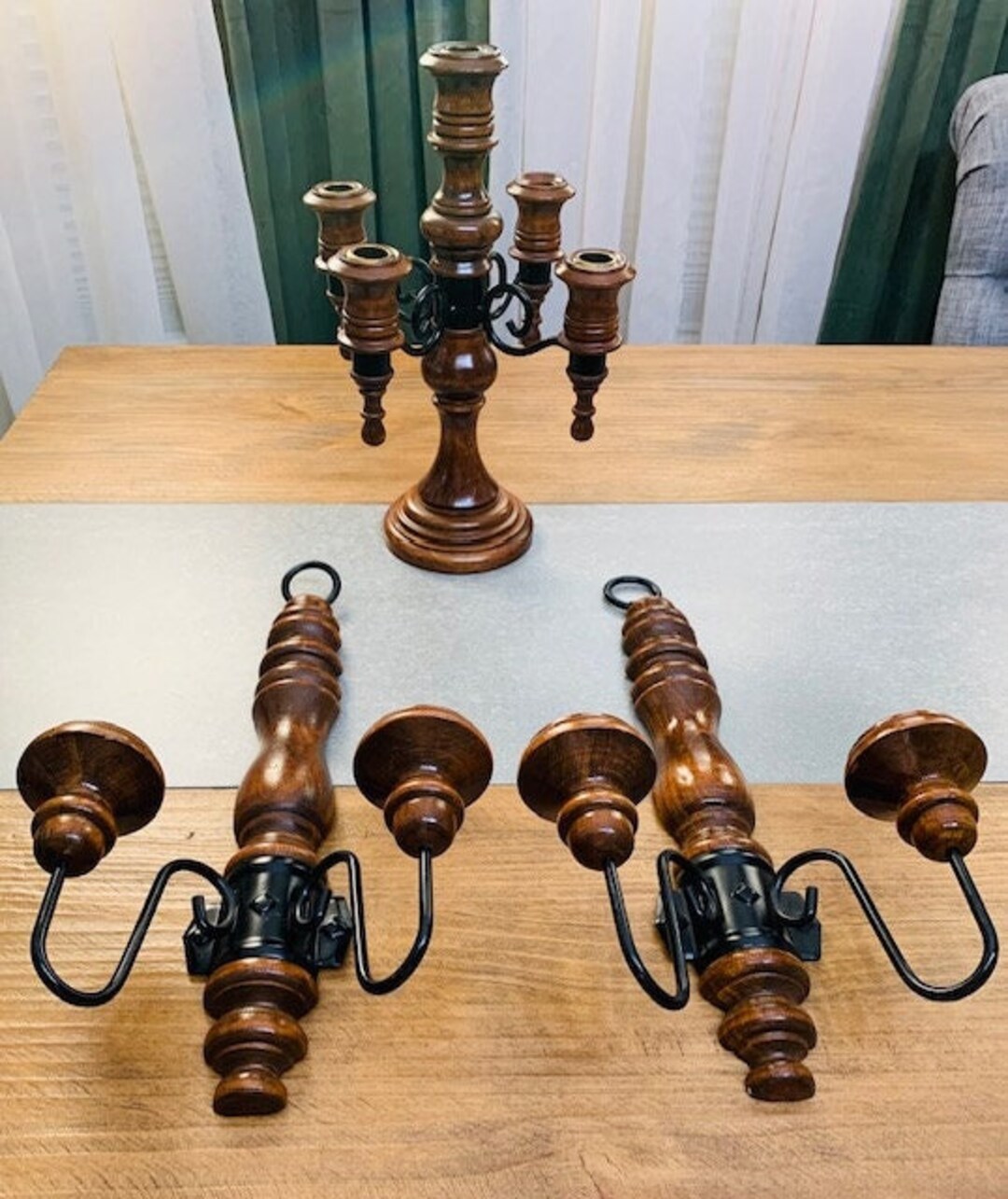 Vintage Home Interior Wooden Wall Sconces and Candelabra Candleholder ...