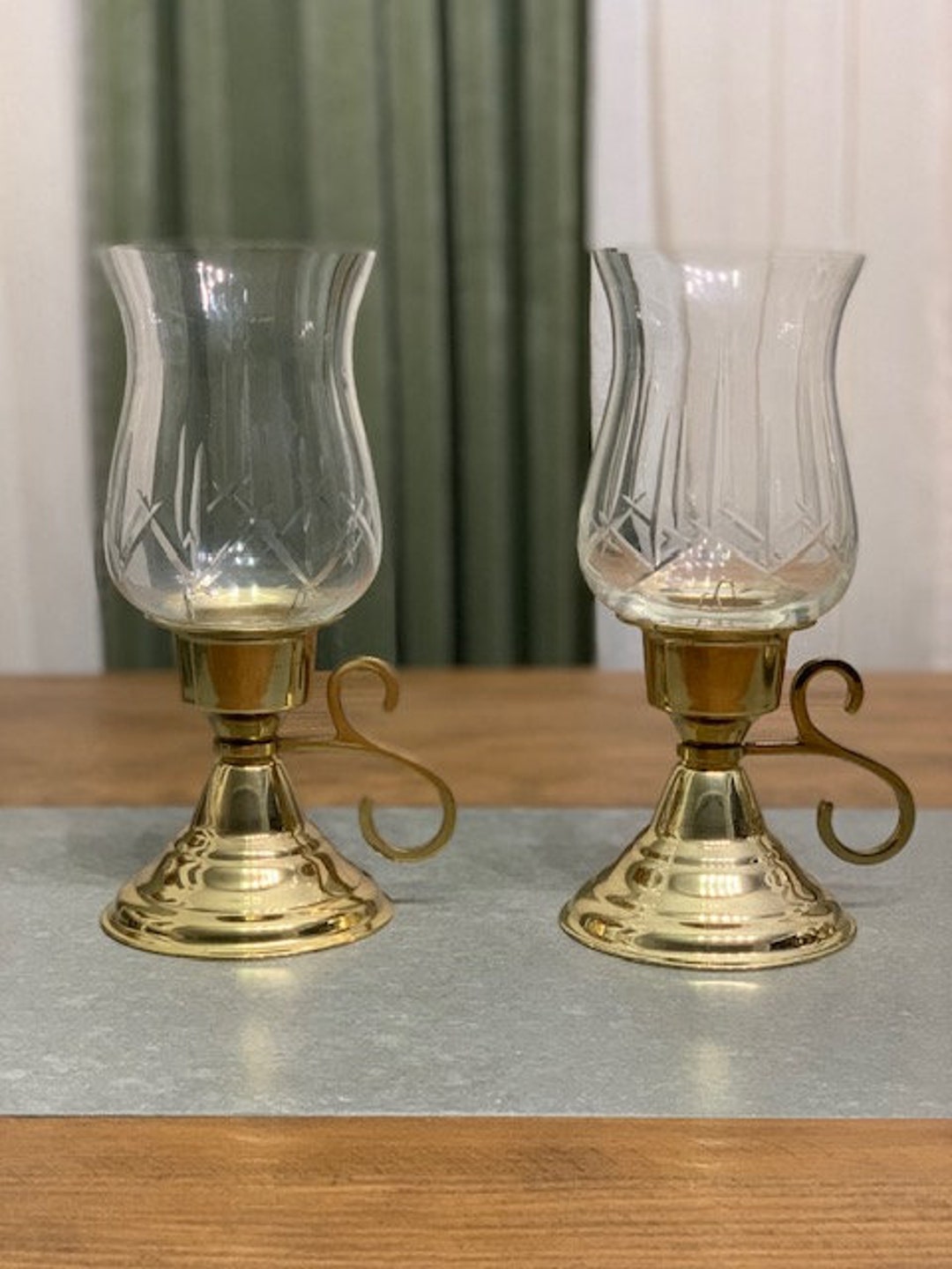 Vintage Colonial-style Brass & Crystal Candlestick Candleholders ...
