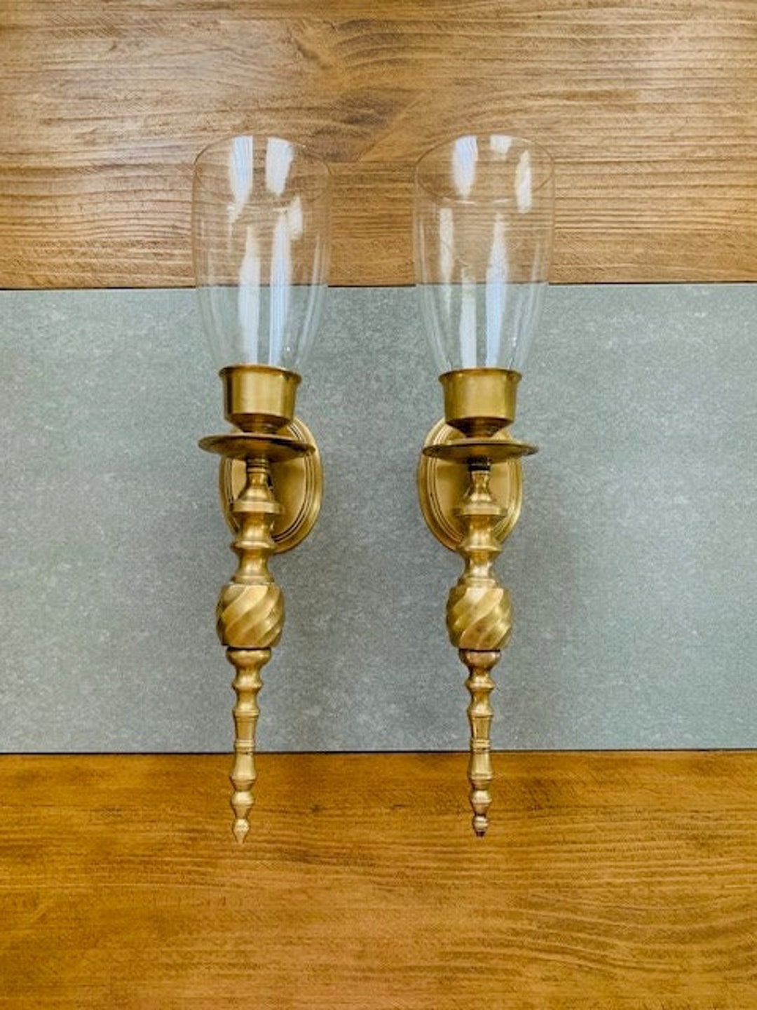 Vintage Regency-style Spiral Torch Solid Brass Sconce Pair, Candle ...
