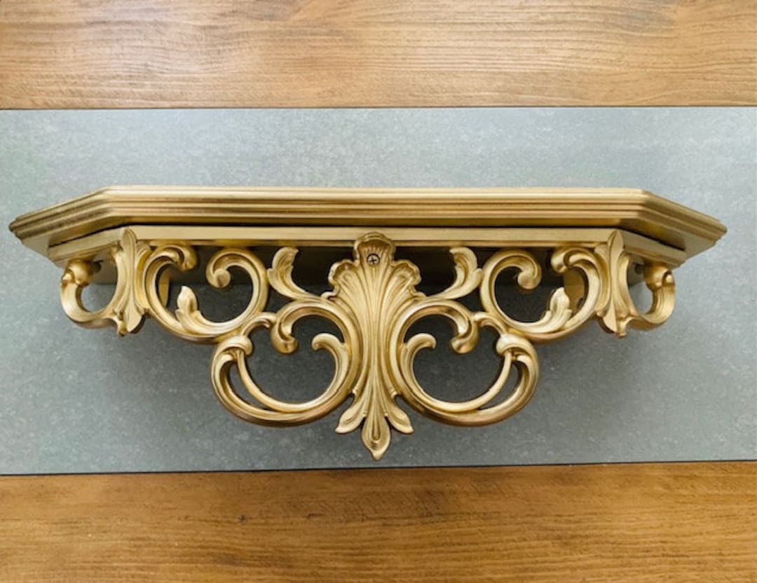 Gold Floral Filigree, Floating Wall Shelf, Hollywood-regency,french ...