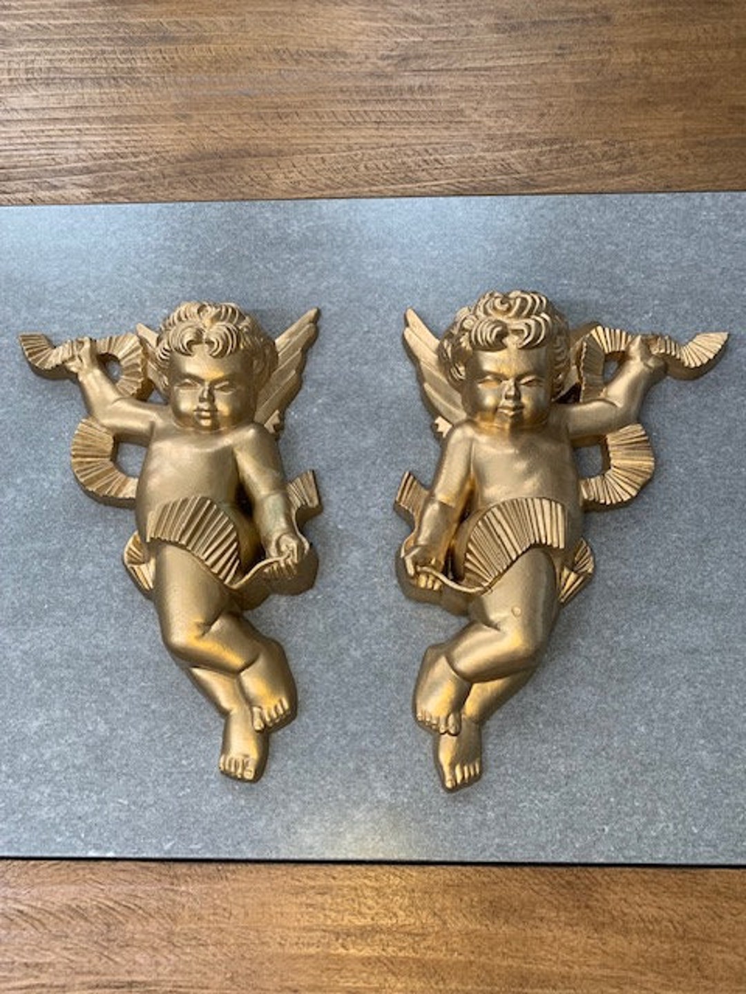 Vintage Burwood Gold Winged Cherub Angel, Wall Hanging Pair, Wall Decor ...