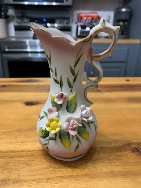 Vintage, Hand Painted, Raised Flower, Bisque, Vase by Interpur, Floral ...
