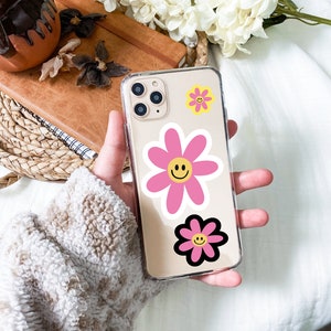 3 Cute Smiley Face Flower Sticker, Pink Smile Face Sticker, Water ...