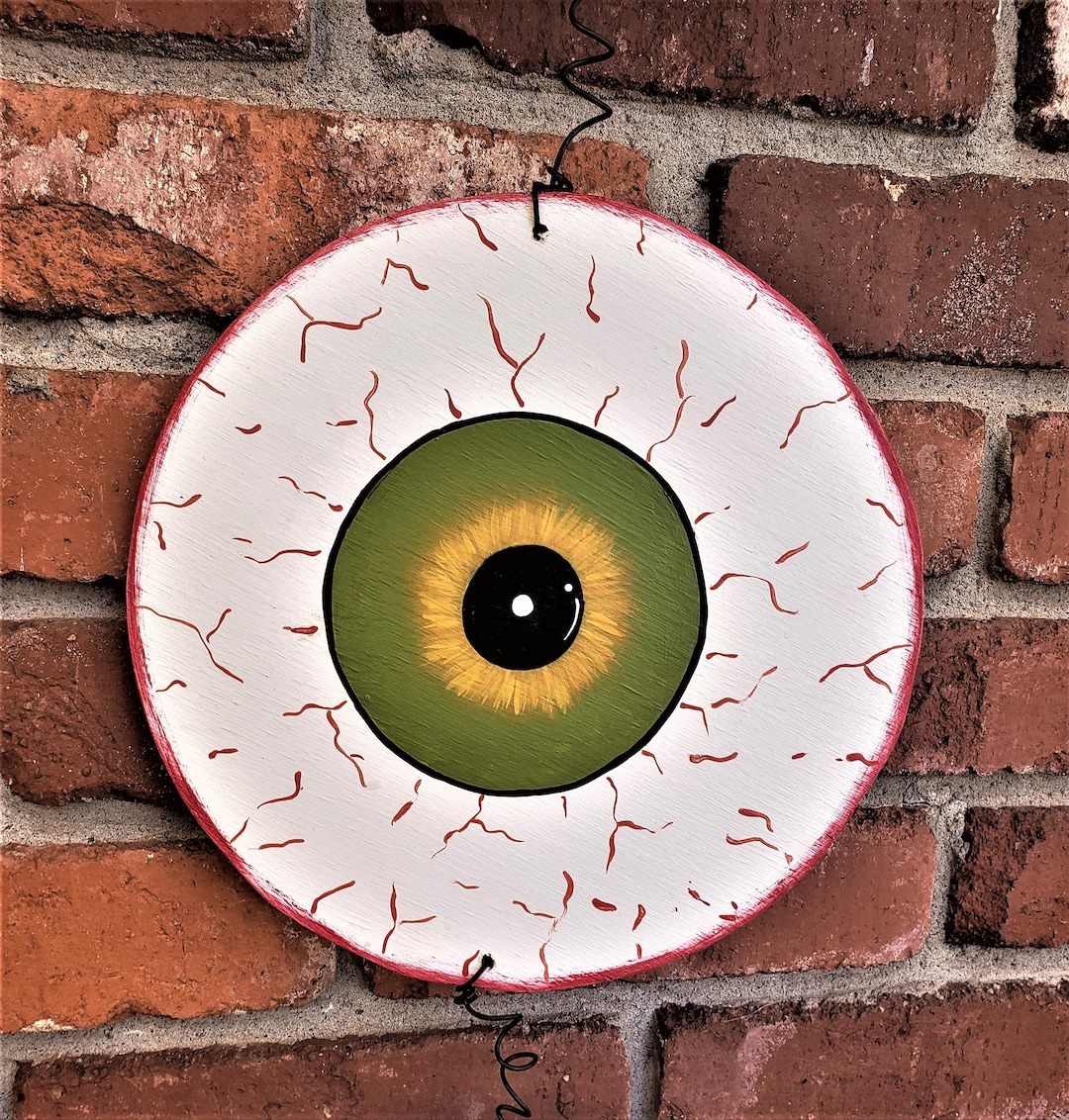 Halloween BOO Scary Eyeball XL Wall Hanging Wooden Sign Green Monster ...