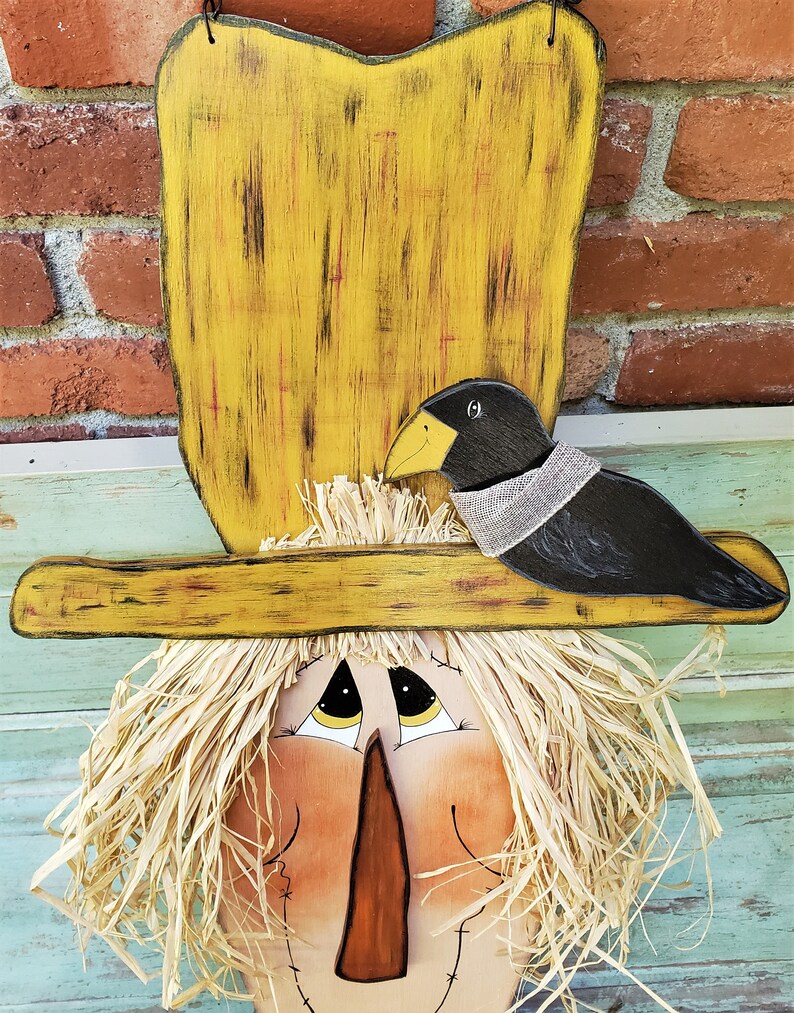 Oversized Silas Scarecrow W/ Black Crow Fall Oversized Wooden Wall ...
