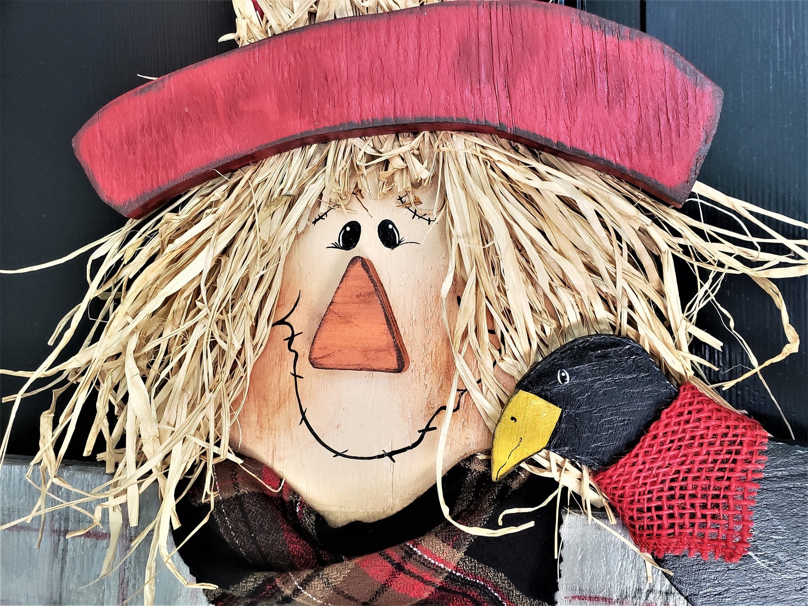 Happy Fall Outdoor Door Hanger Cecil Scarecrow CROW PATROL Wood Porch ...