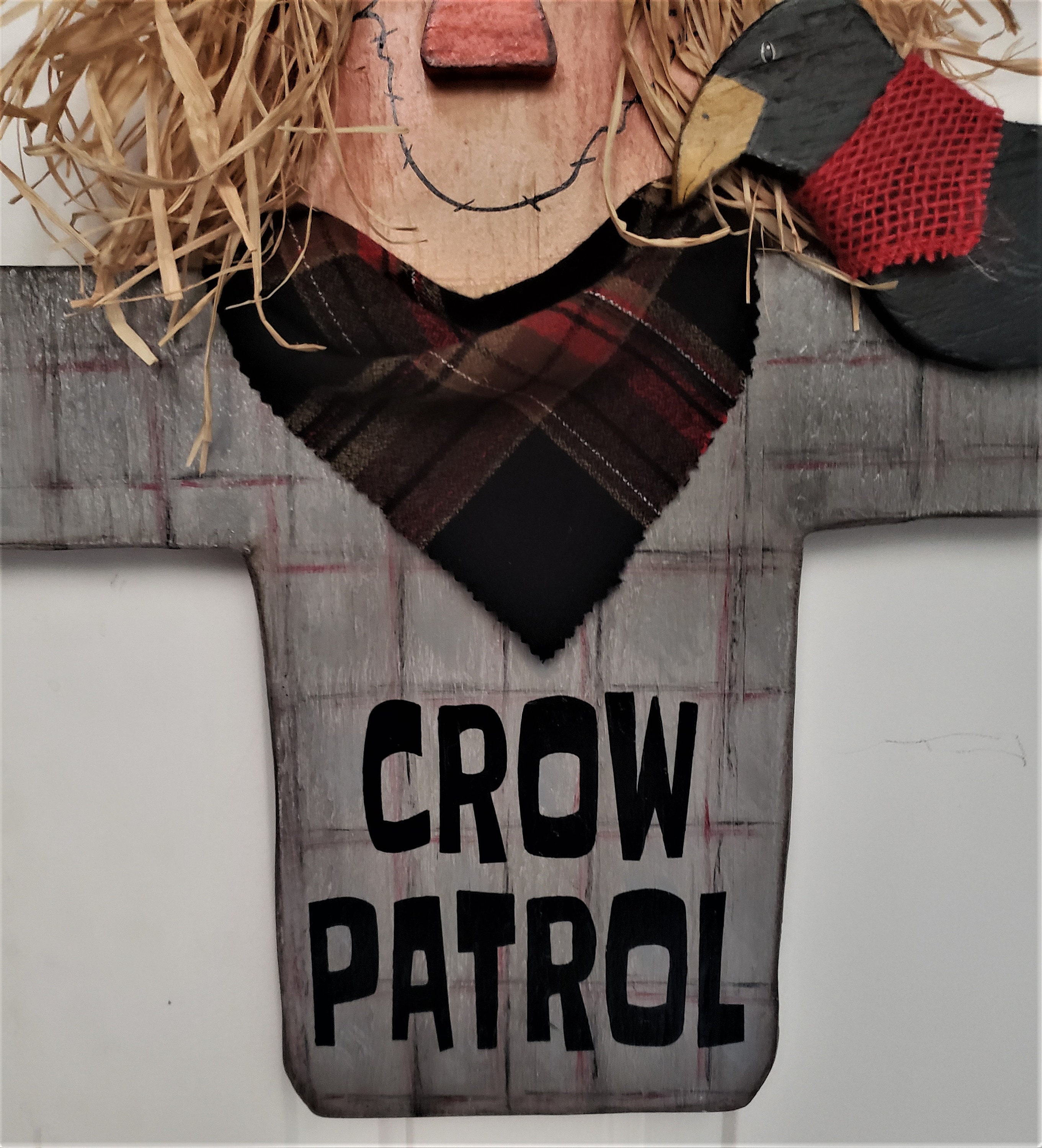 Happy Fall Outdoor Door Hanger Cecil Scarecrow CROW PATROL Wood Porch ...