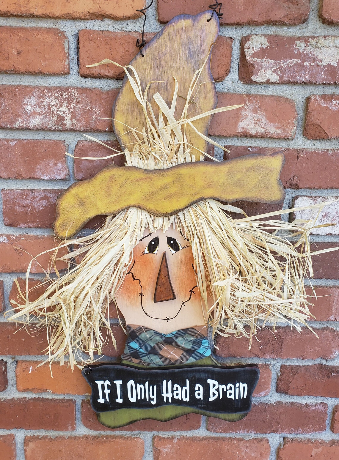 Otis IF I ONLY Had A BRAIN Scarecrow Fall Door Hanger Wall Hanging Wood ...
