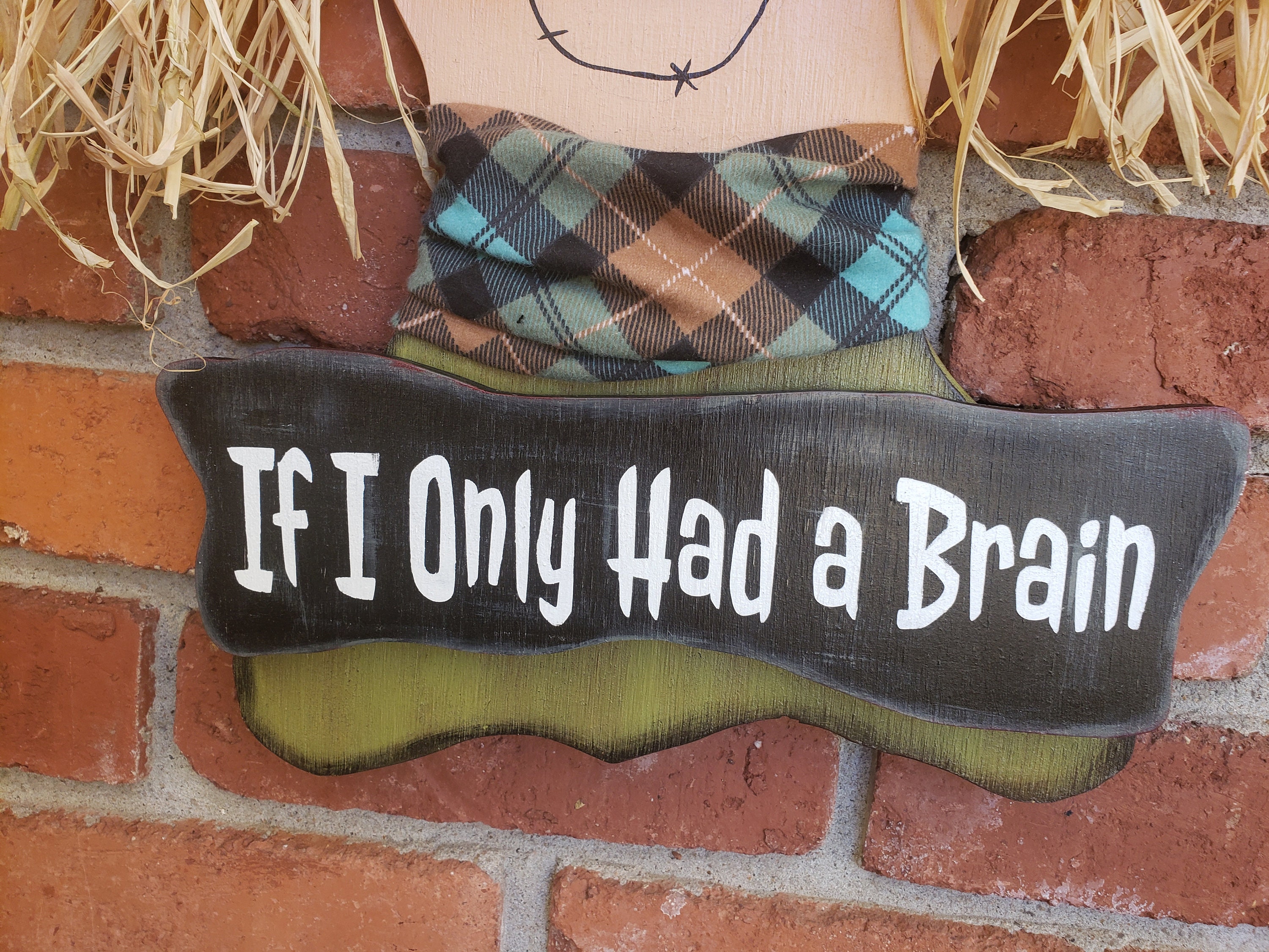 Otis IF I ONLY Had A BRAIN Scarecrow Fall Door Hanger Wall Hanging Wood ...