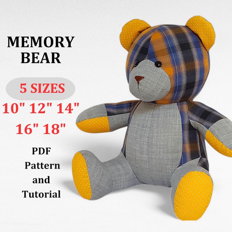 Memory Bear Pattern 5 Sizes, Make Teddy Bear, Keepsake Bear Sewing ...