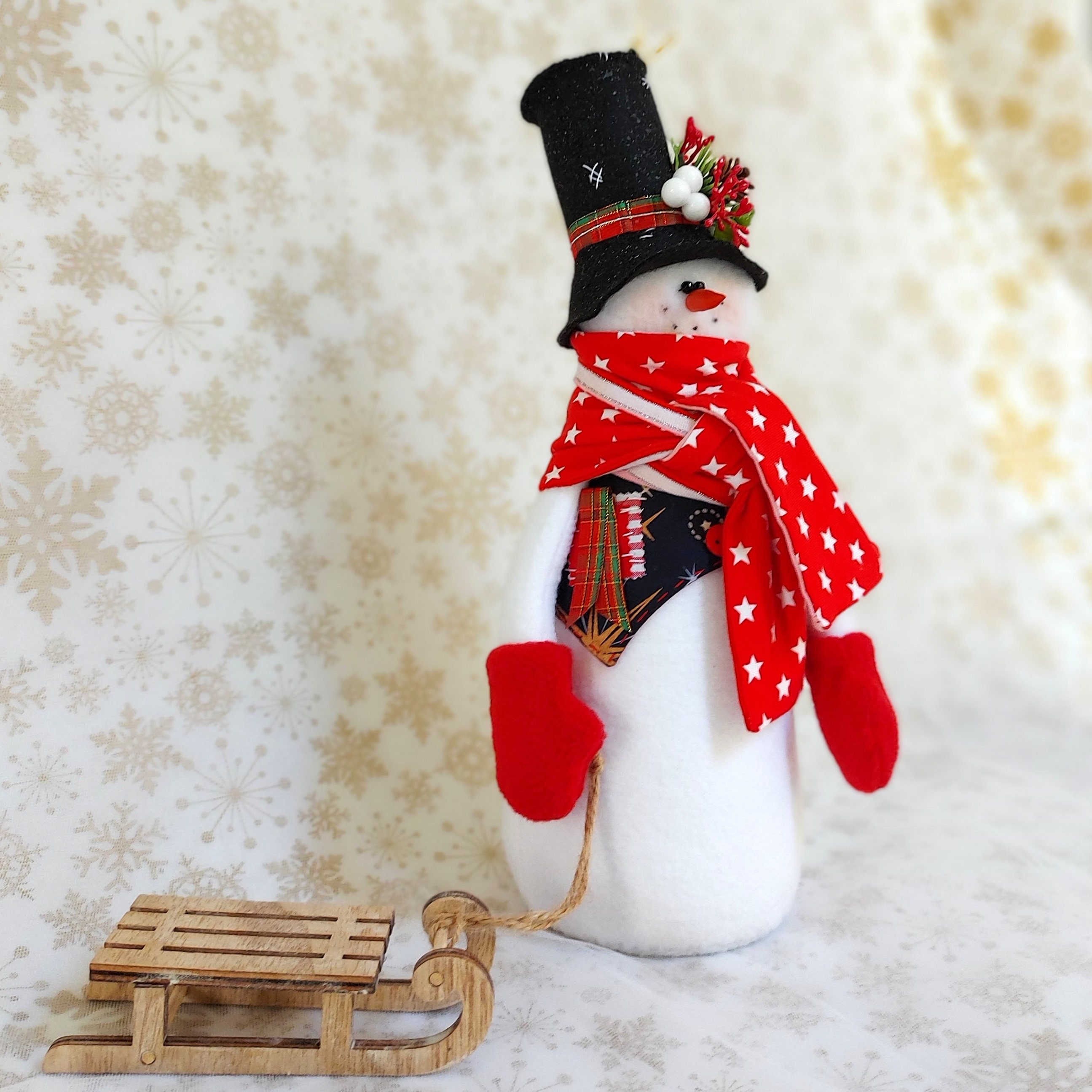 DIY Snowmen, Primitive Snowman Pattern to Sew Soft Toy, Stuffed Snowmen ...