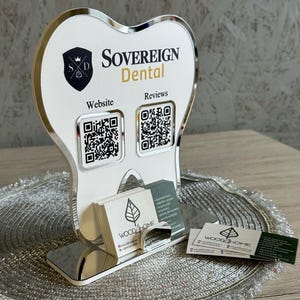 Custom Tooth Shaped Acrylic Dentist Sign With QR Code & Business Card ...