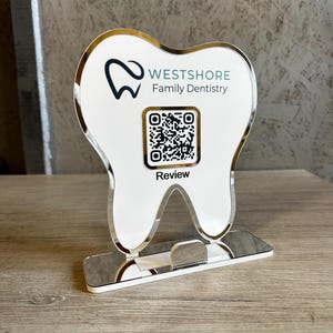 Custom Tooth Shaped Acrylic Dentist Sign With QR Code & Business Card ...