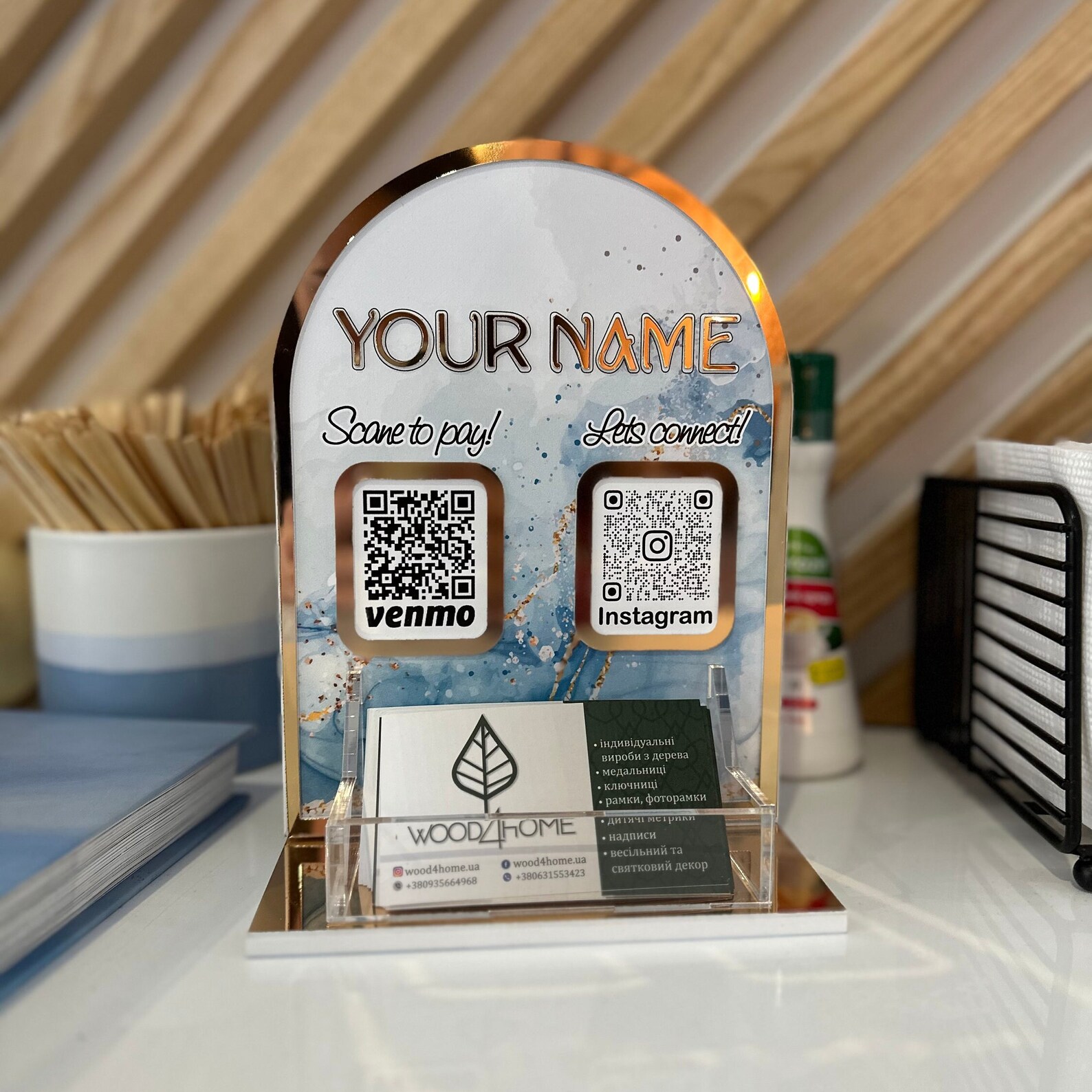 Business Card Holder Qr Codes Desk Organizer Sign ,galentine Gift for ...