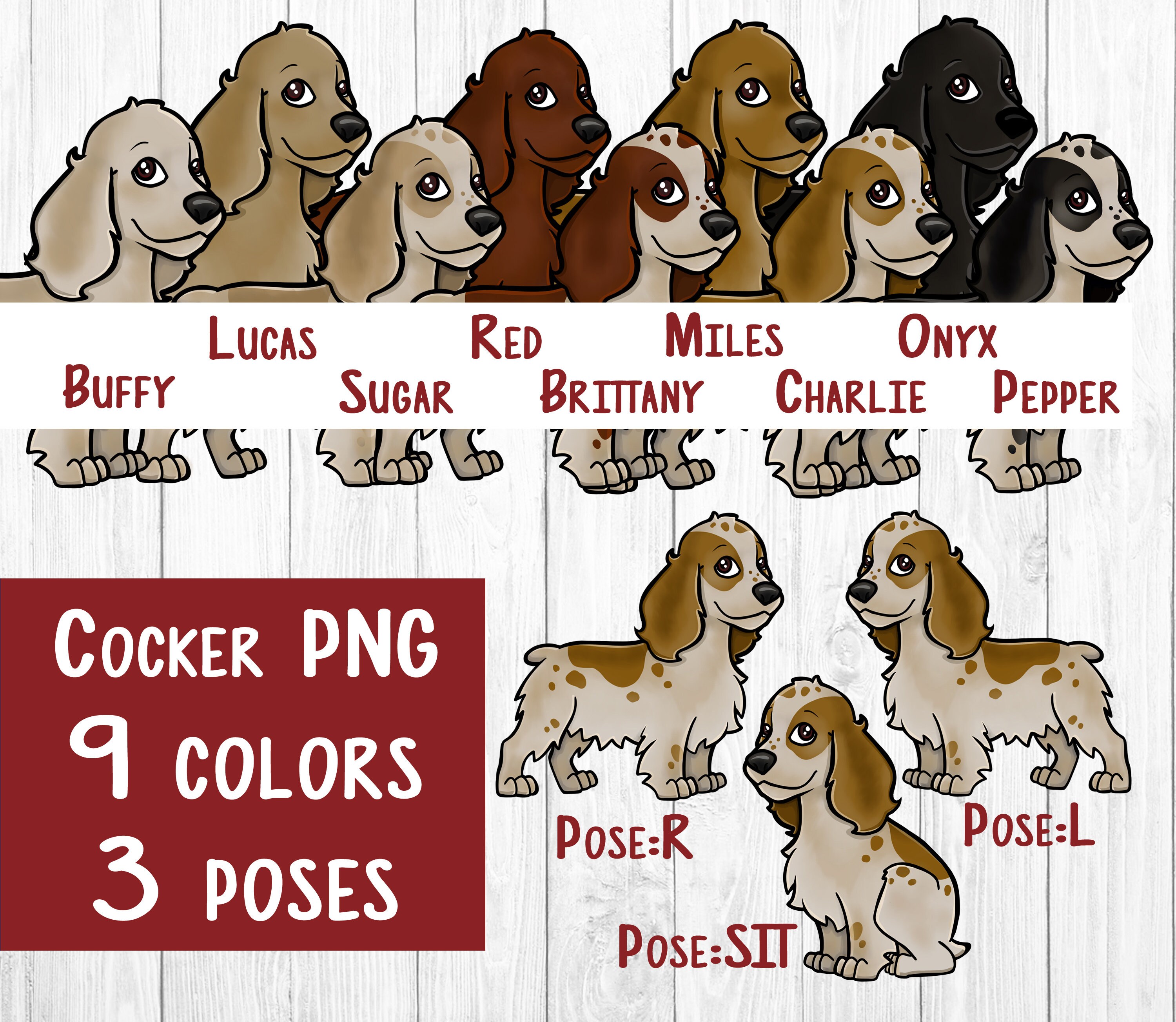 Cocker Spaniel Clipart Springer Spaniel Buff Red Black Clip Art Instant ...