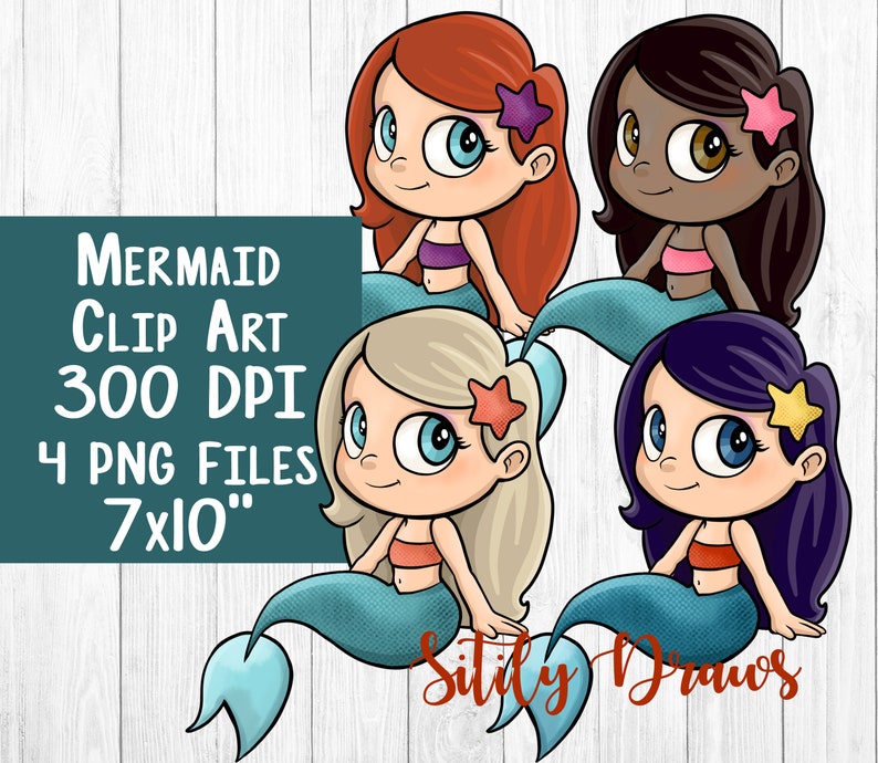 Mermaid Clip Art Clipart Blonde Mermaid Black Mermaid Red - Etsy