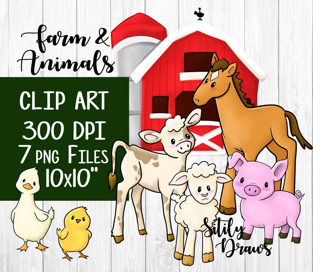 Farm Animal and Barn Clipart Cute Cartoon Baby Farm Animals Clip Art ...