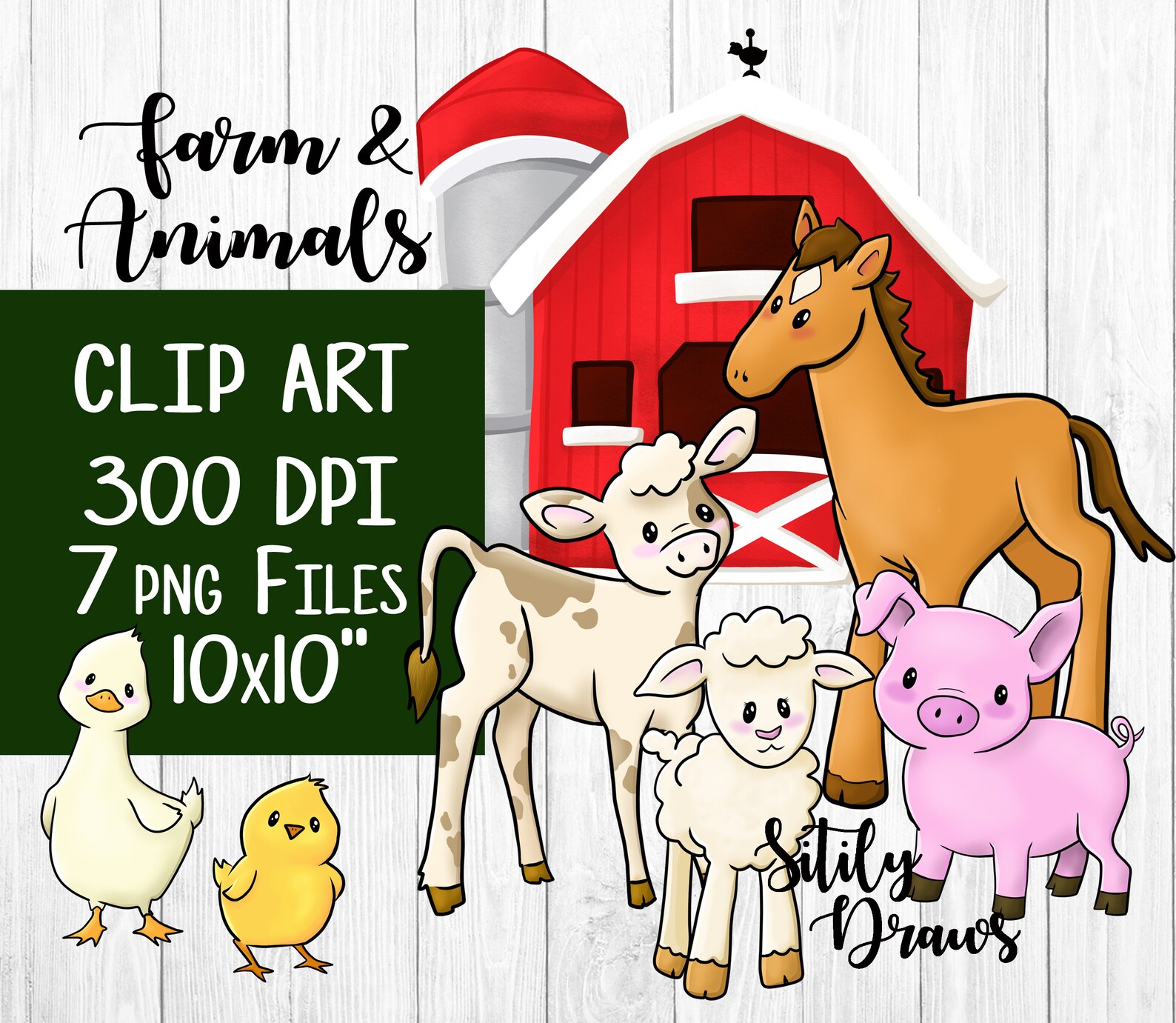 Farm Animal and Barn Clipart Cute Cartoon Baby Farm Animals - Etsy ...